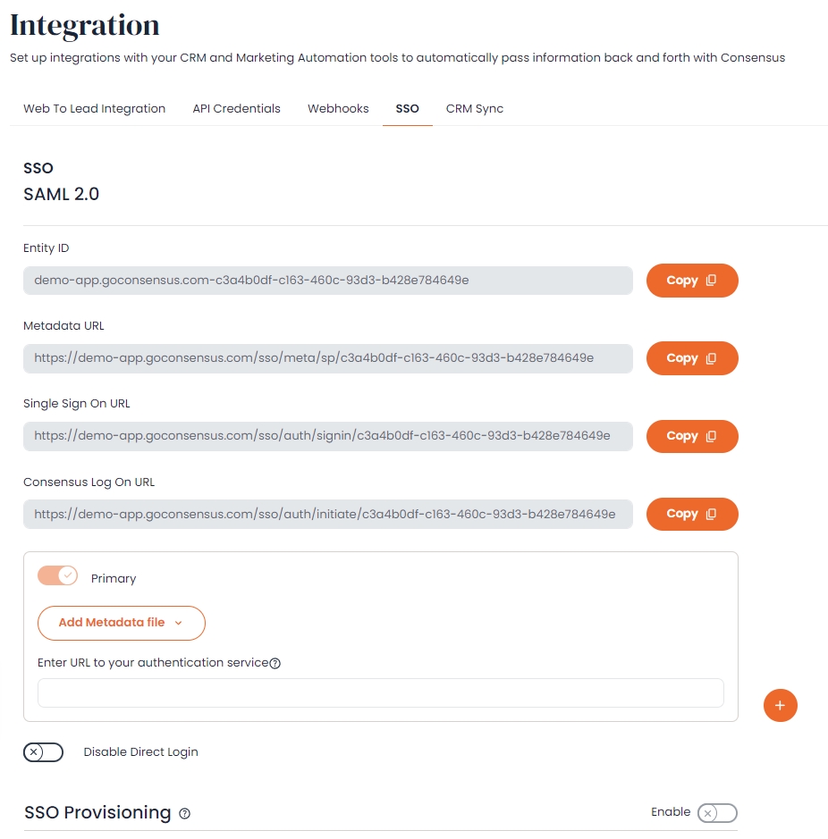 Setting up Consensus SSO Authentication (SAML 2.0)