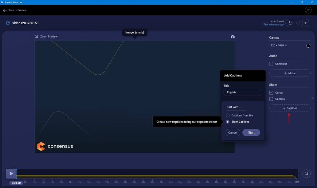 Adding captions to your videos in Screen Recorder